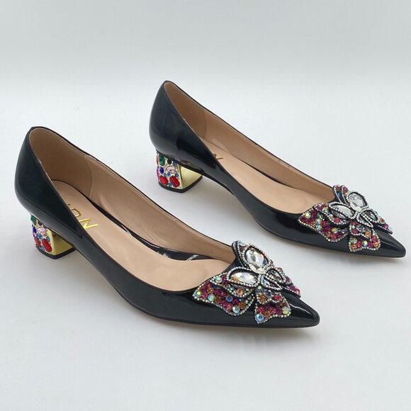 YDN | Shoes | Ydn Women Pointed Toe Bow Pump Colorful Rhinestone Block ...